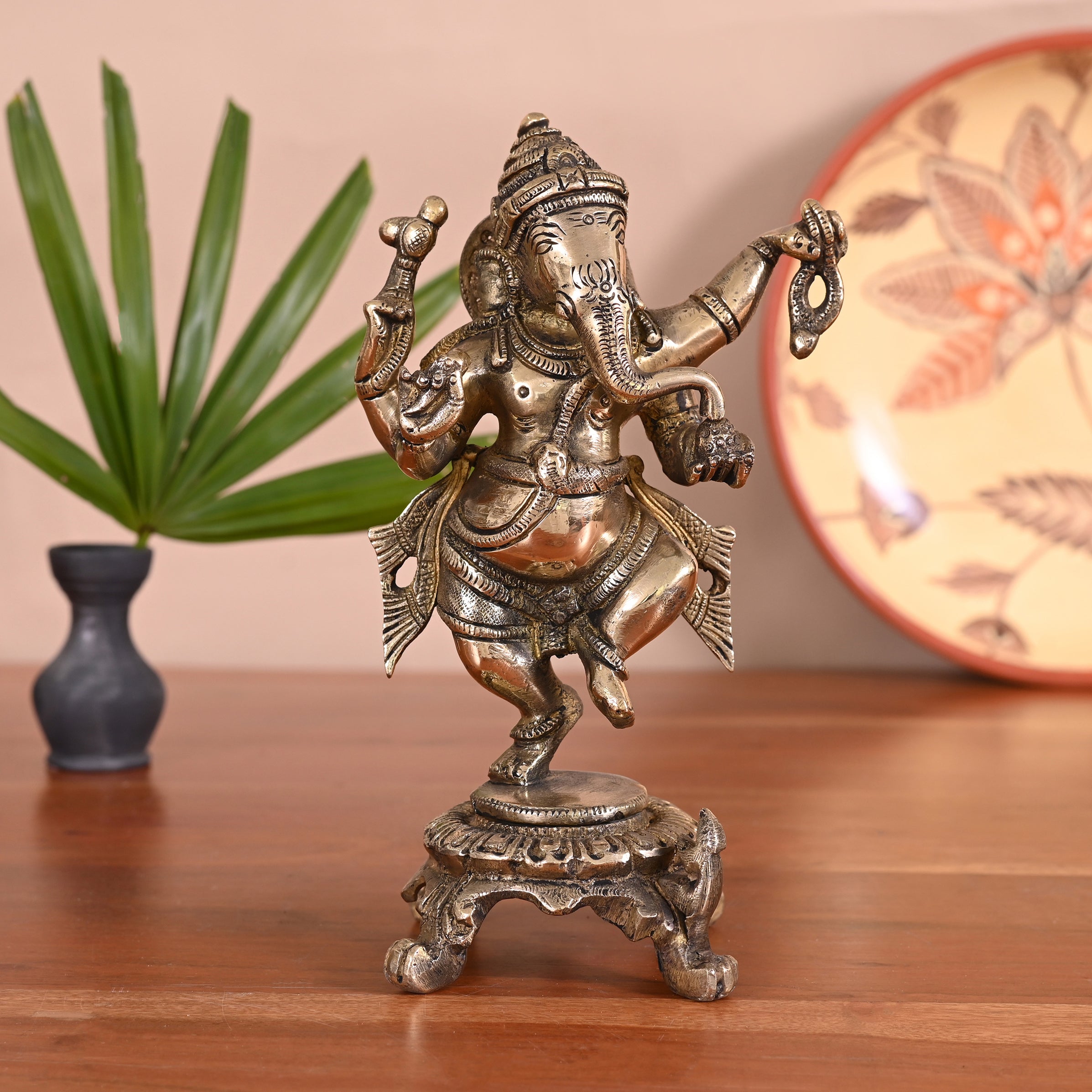 Home Brass Dancing Ganesh Idol (8")